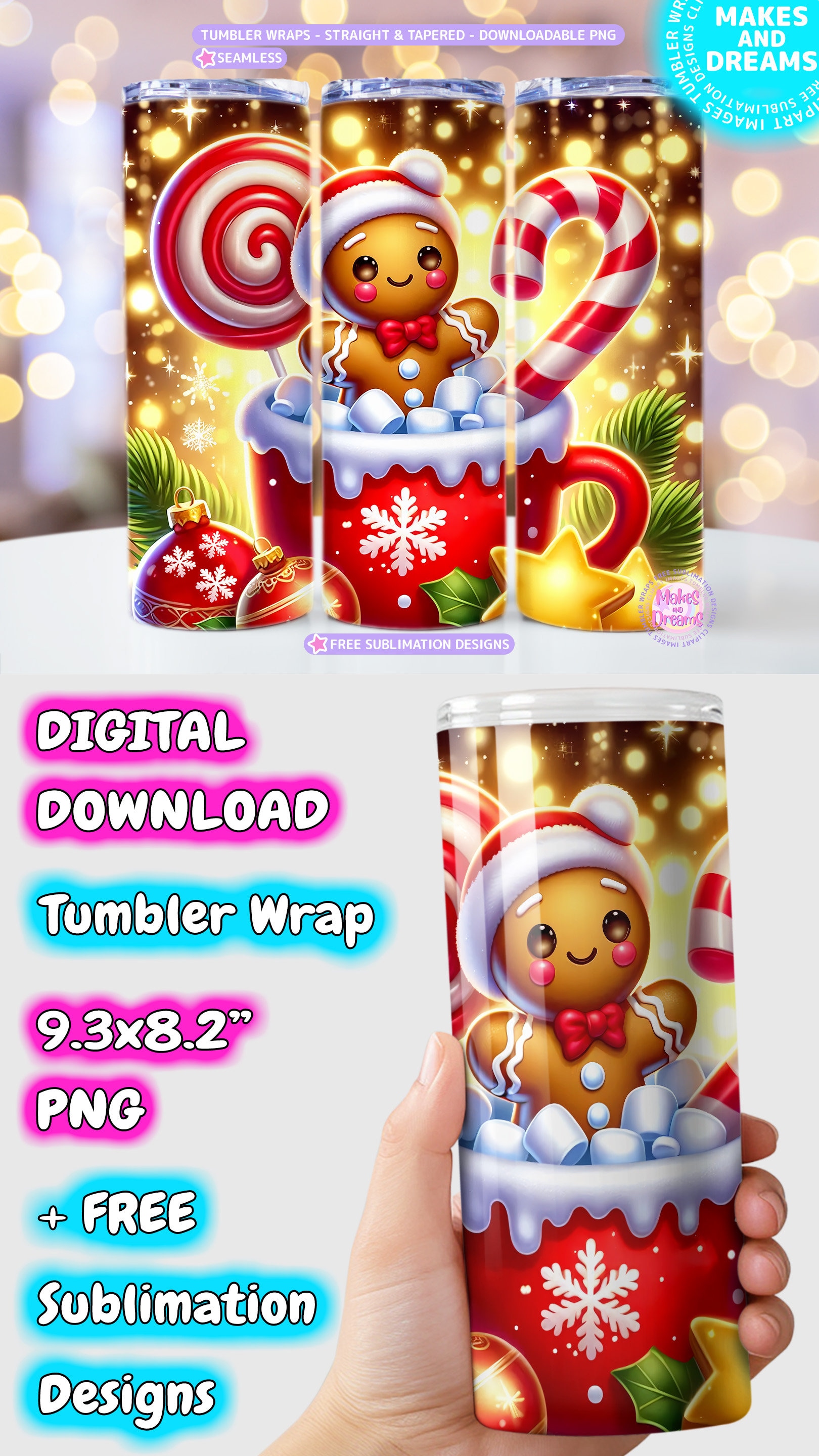 Gingerbread Cookie Hot Chocolate 20oz Skinny Tumbler Sublimation Design ...