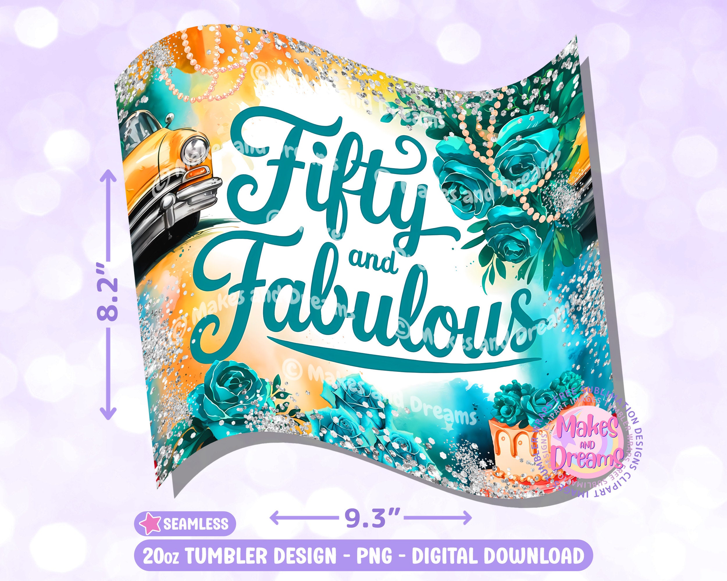 Fifty and Fabulous Tumbler PNG, 50th Birthday Tumbler Wrap, Vintage ...