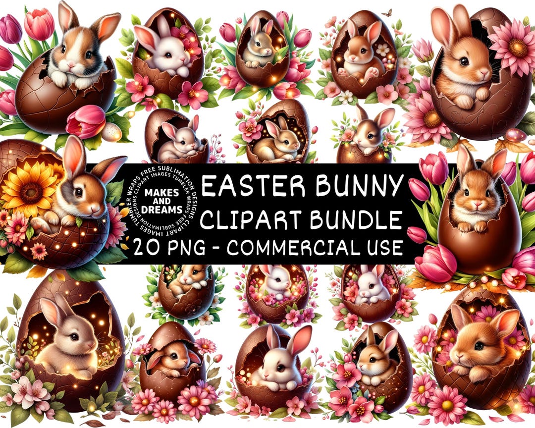 Easter Bunny Clipart Bundle Easter Eggs Png Floral Easter Clipart ...