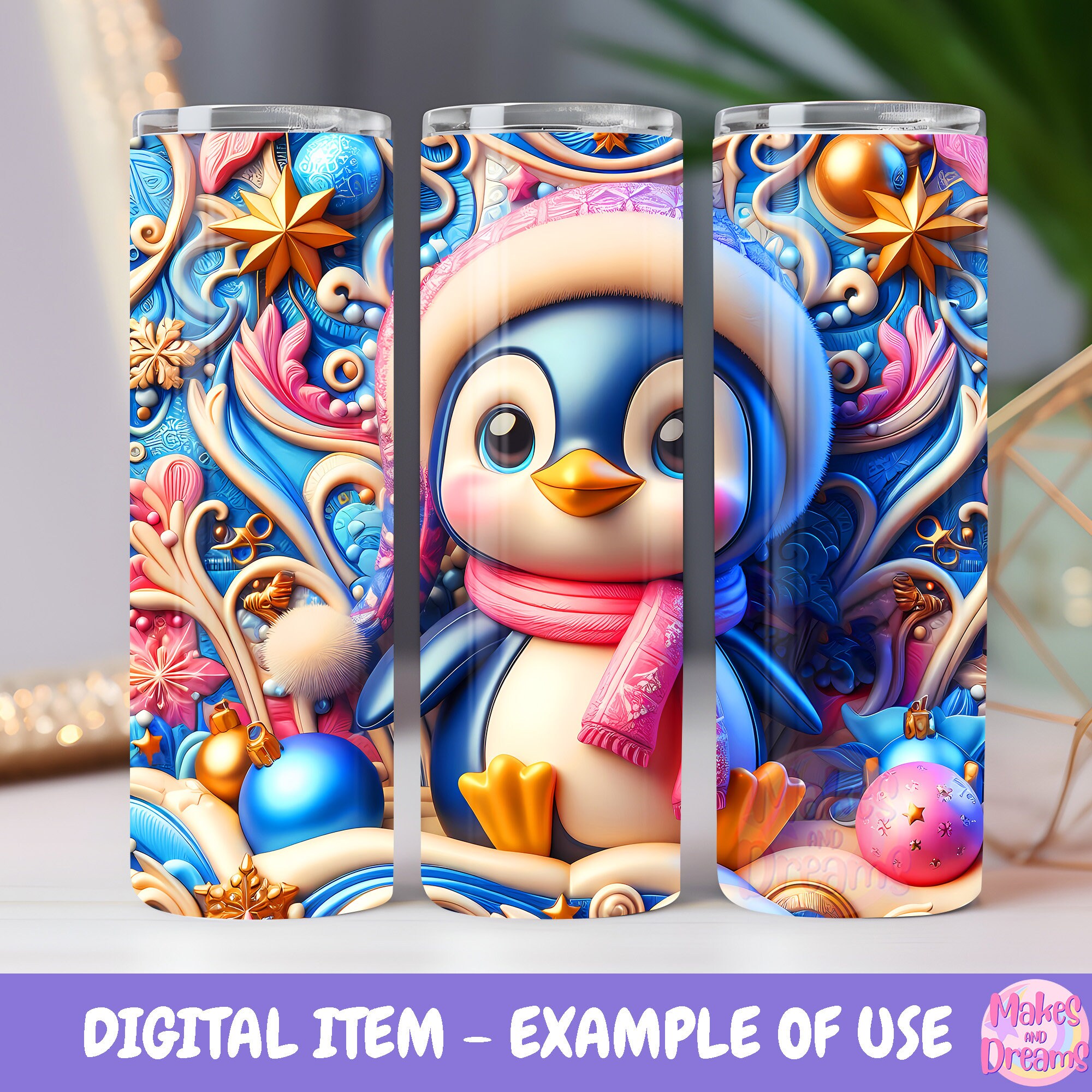 3D Penguin Tumbler 20 Oz Skinny Tumbler Wrap Cute Penguin Wrap Sublimation Penguin Tumbler Png ...