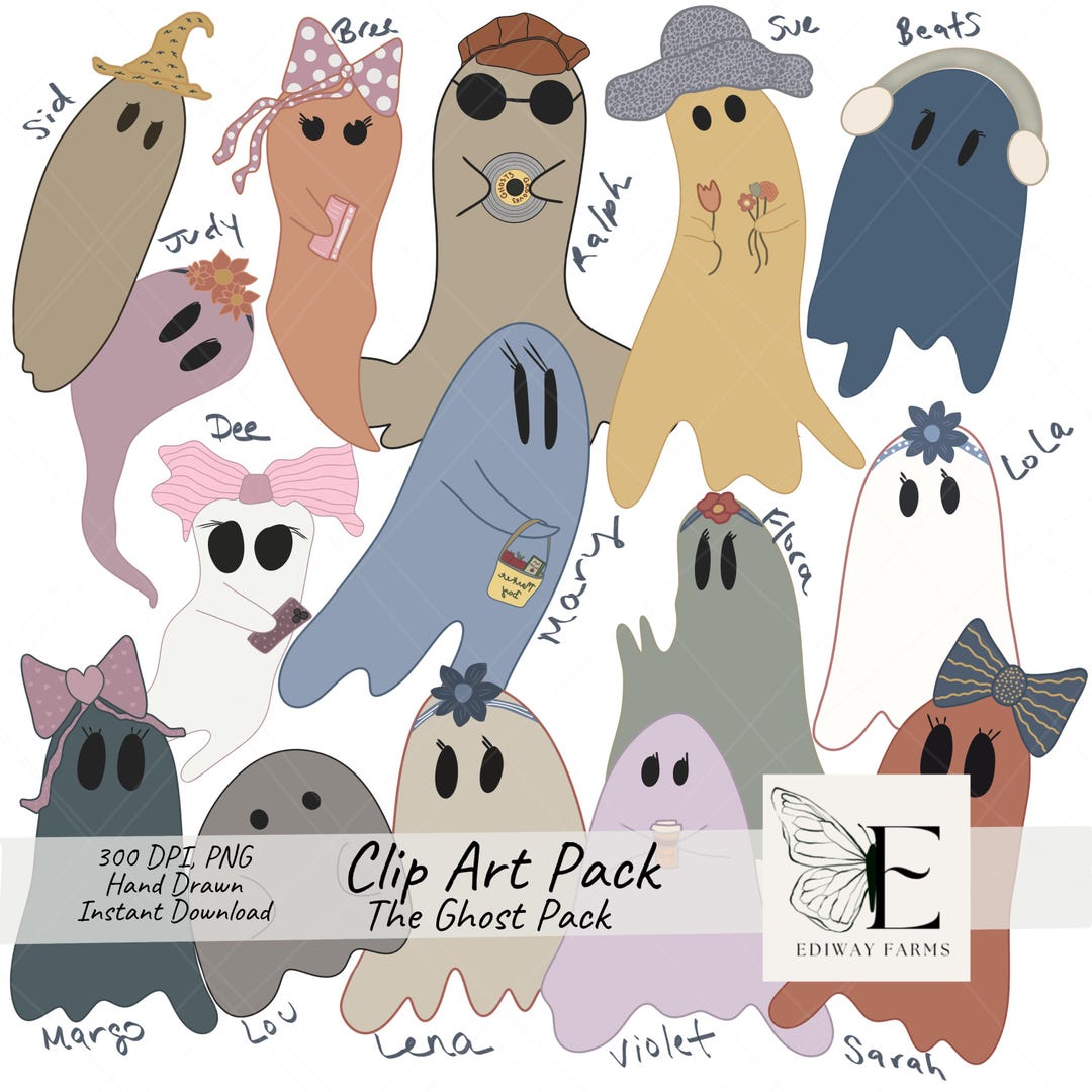 Vintage Floral Ghosts Clip Art Pack and Outlines: Autumn Fabric Design ...