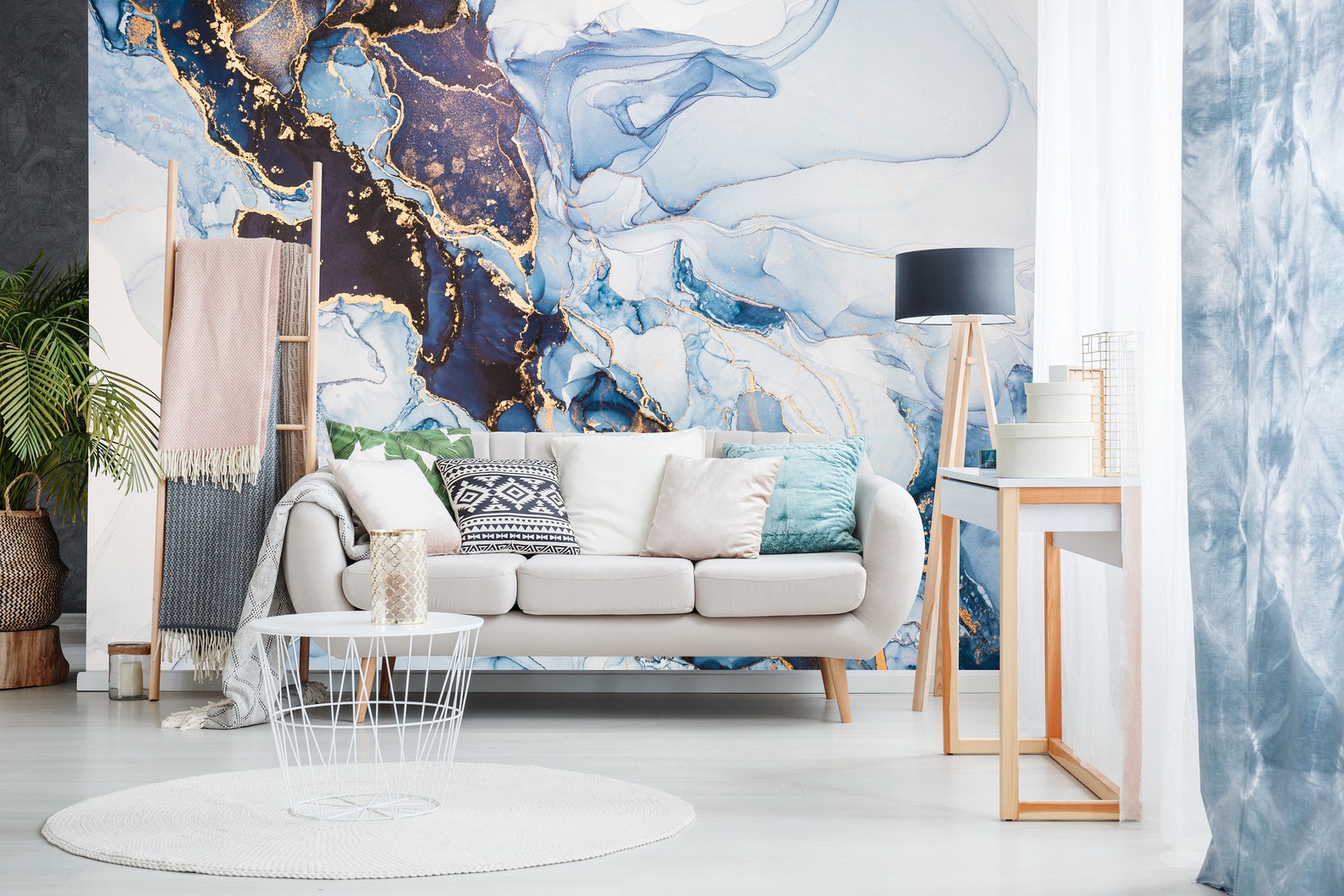 Blue Marble Mural, Marble Design Wallpaper, Peel and Stick Marble ...