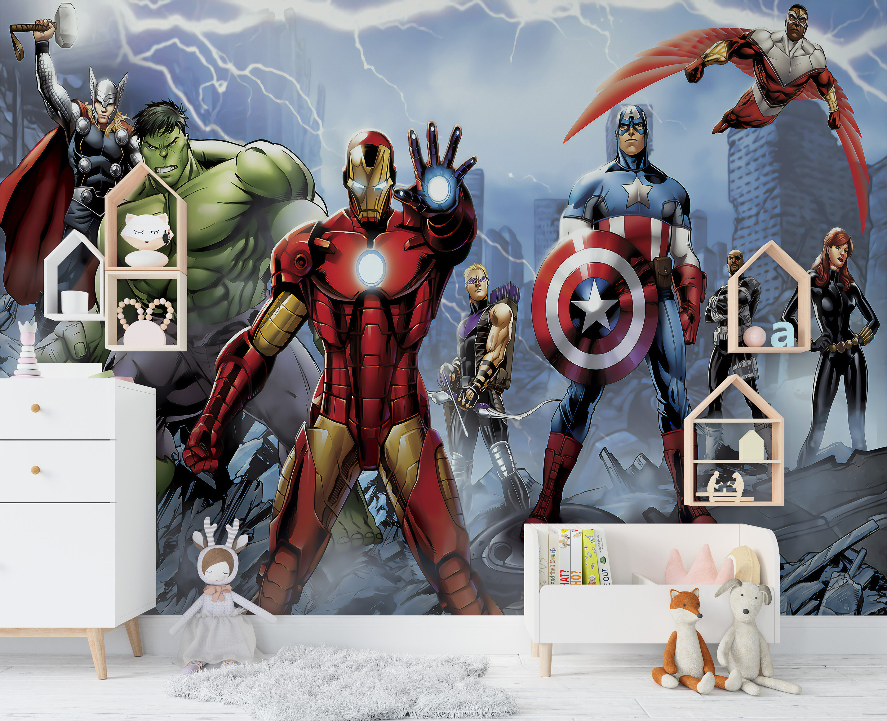 Marvel Heroes Kids Wallpaper, Self Adhisive Iron Man Hulk Marvel ...