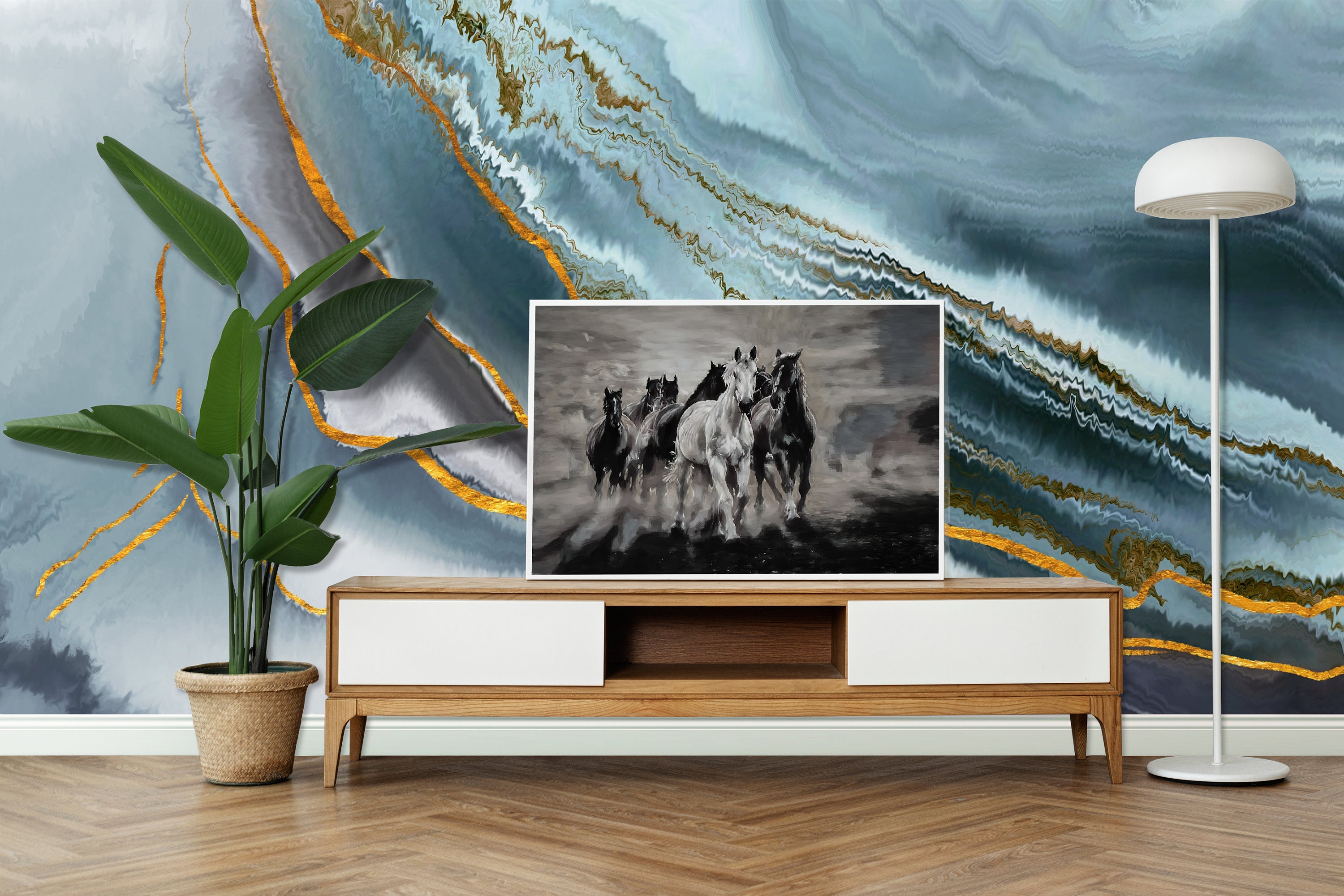 Blue Marble Mural, Marble Design Wallpaper, Peel and Stick Marble ...