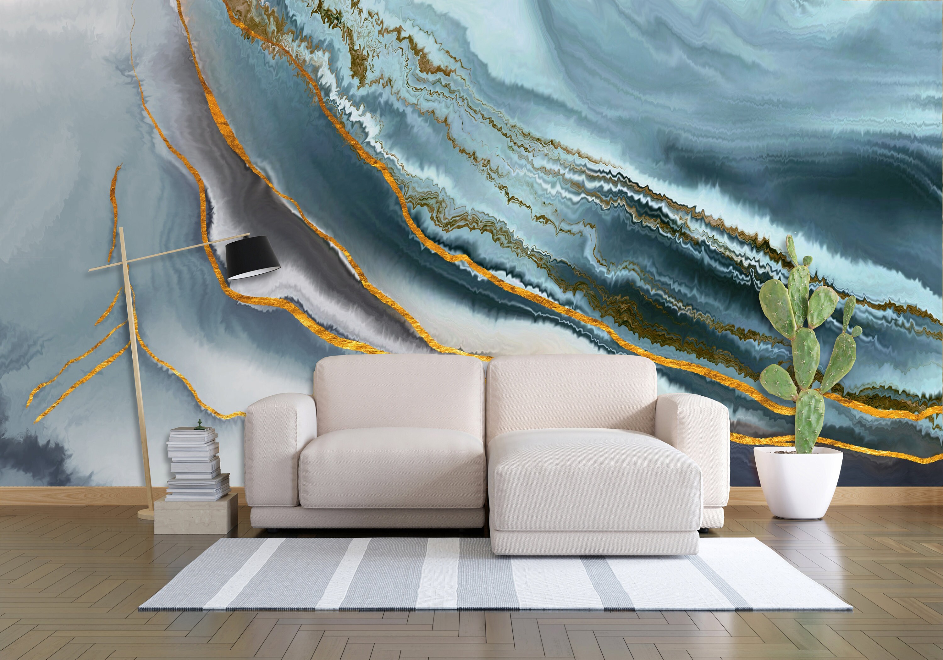 Blue Marble Mural, Marble Design Wallpaper, Peel and Stick Marble ...