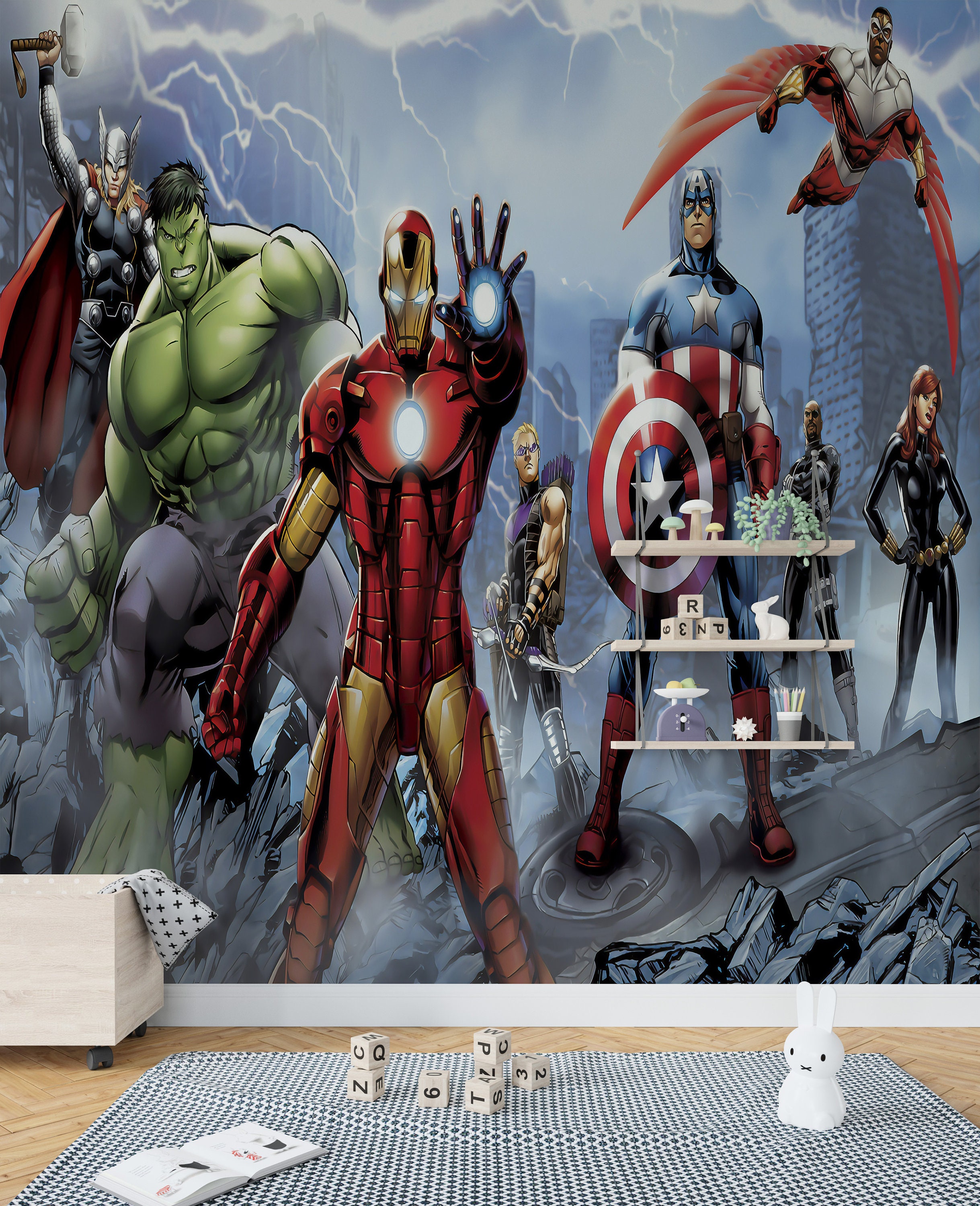 Marvel Heroes Kids Wallpaper, Self Adhisive Iron Man Hulk Marvel ...