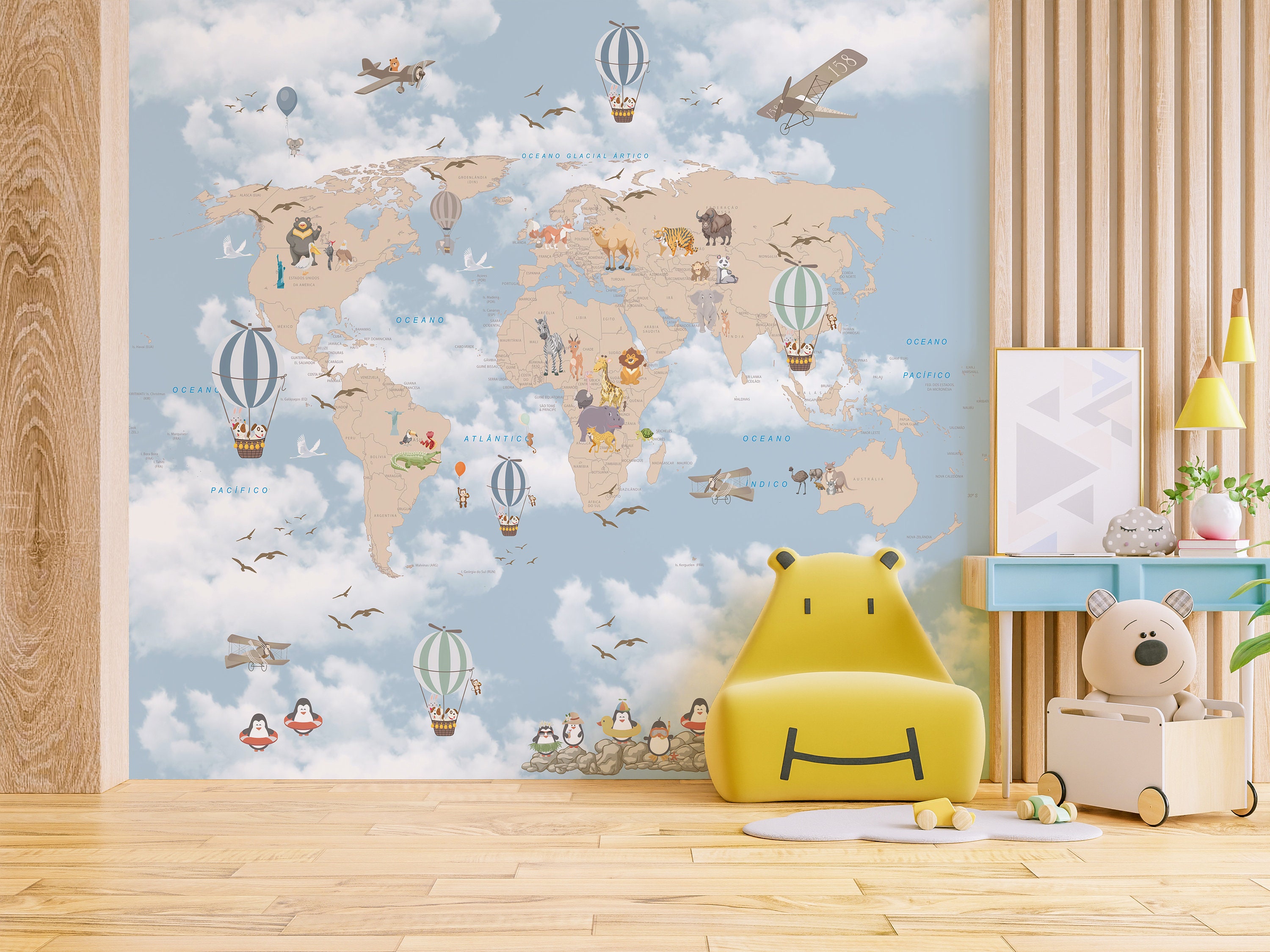 Kids World Map Wallpaper Kids Wallpaper Peel and Stick - Etsy