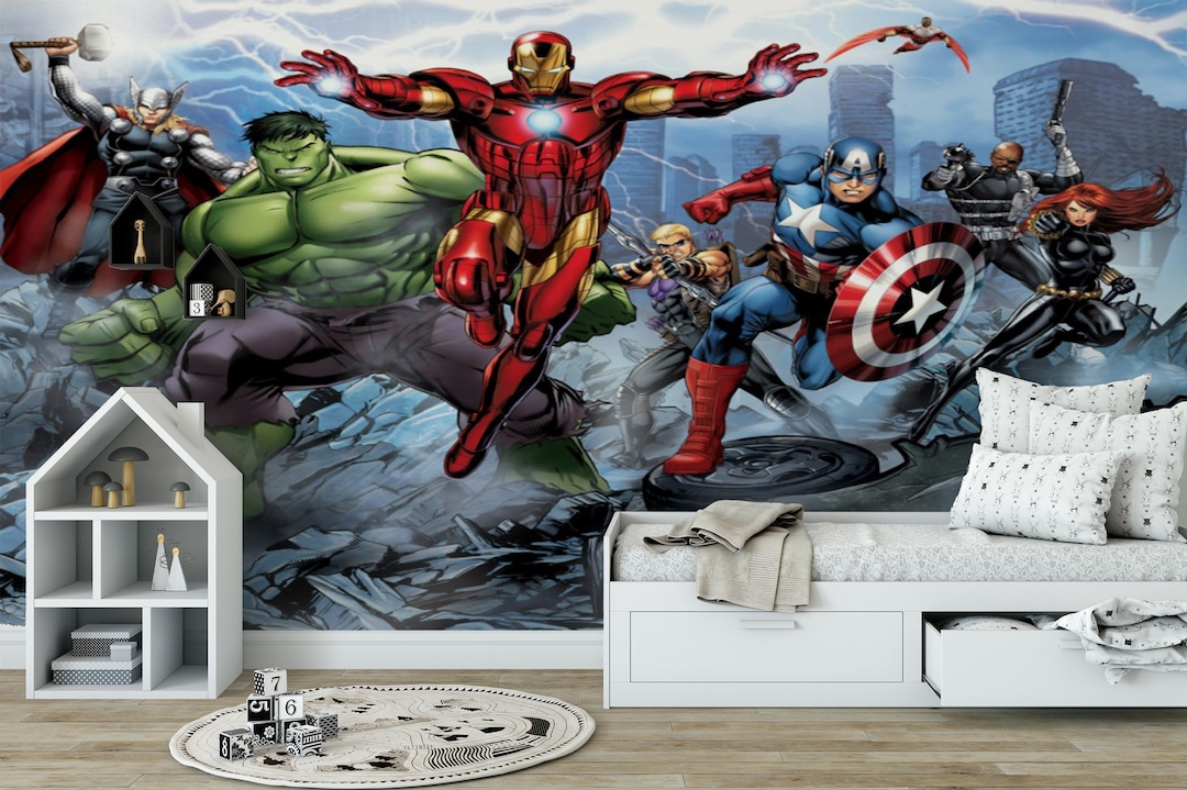 Marvel Heroes Kids Wallpaper Kids Wallpaper Peel and Stick - Etsy