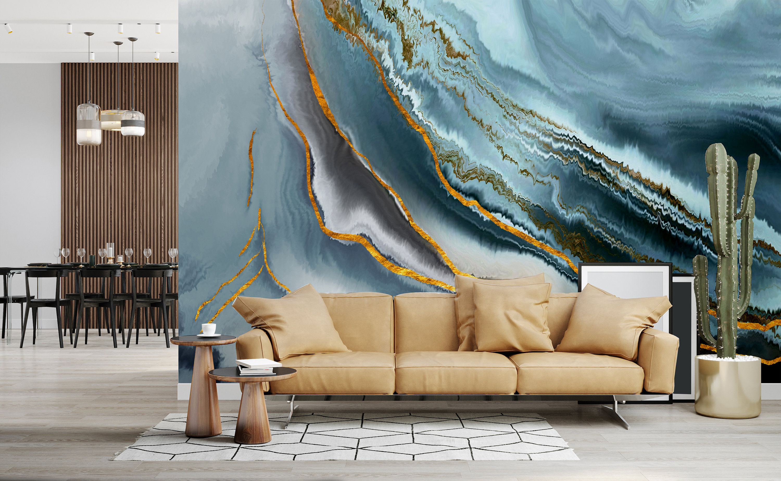 Blue Marble Mural, Marble Design Wallpaper, Peel and Stick Marble ...