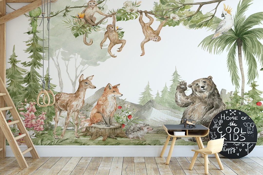 Happy Forest Animals Wallpaper, Kids Wallpaper Peel and Stick ...