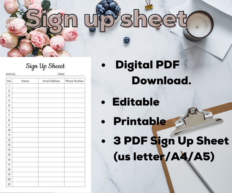 Sign up Sheet Editable Printable Minimal Event Sign up Sheet Printable ...