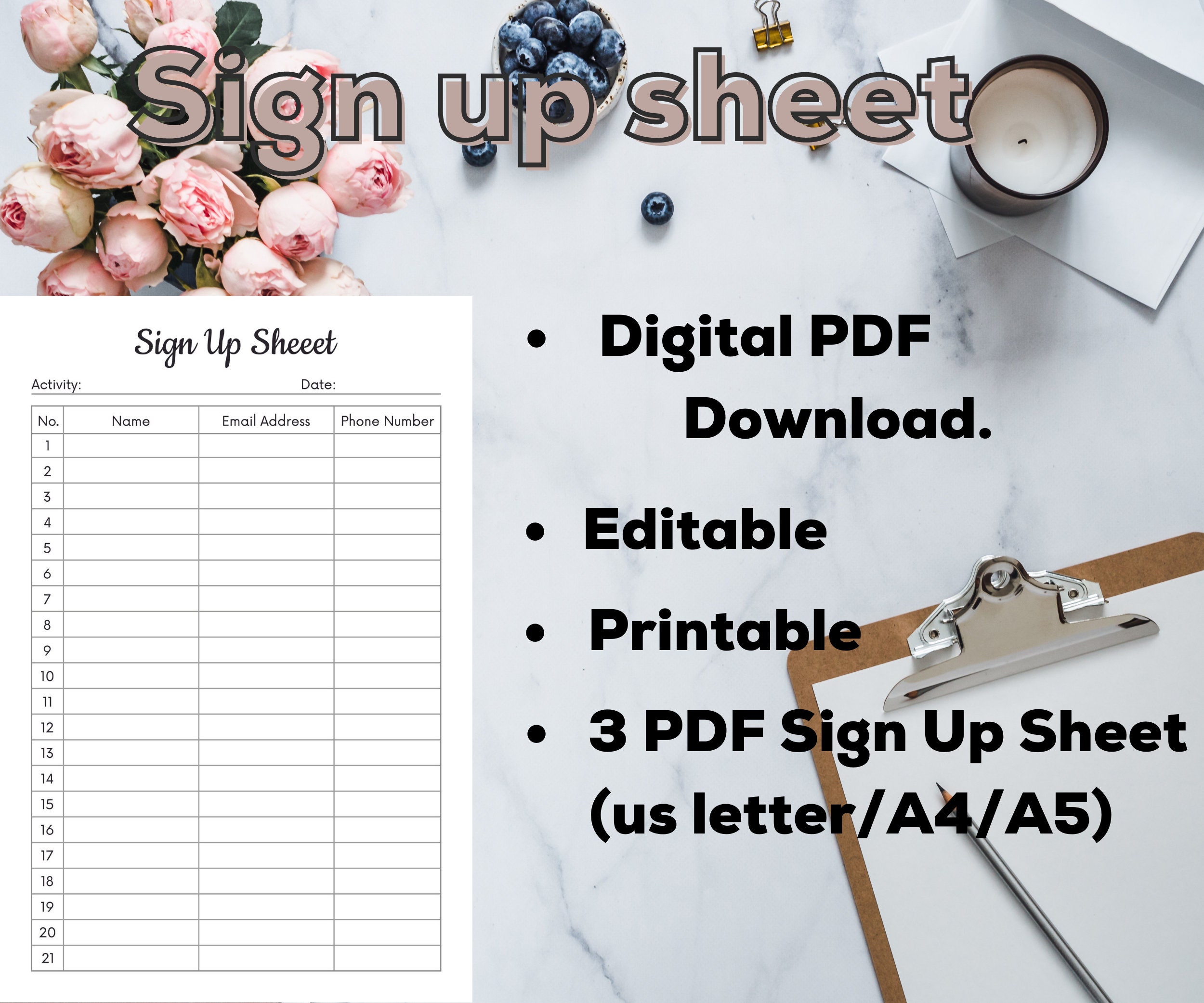 Sign up Sheet Editable Printable Minimal Event Sign up Sheet Printable ...