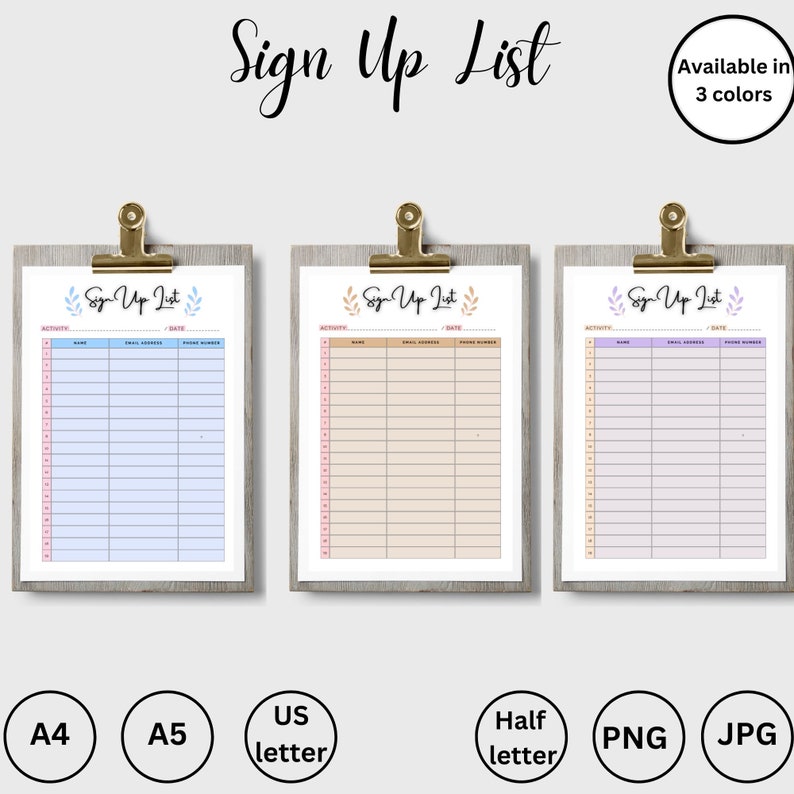 Sign up Sheet Template Editable Sign up List Printable Minimal Event ...