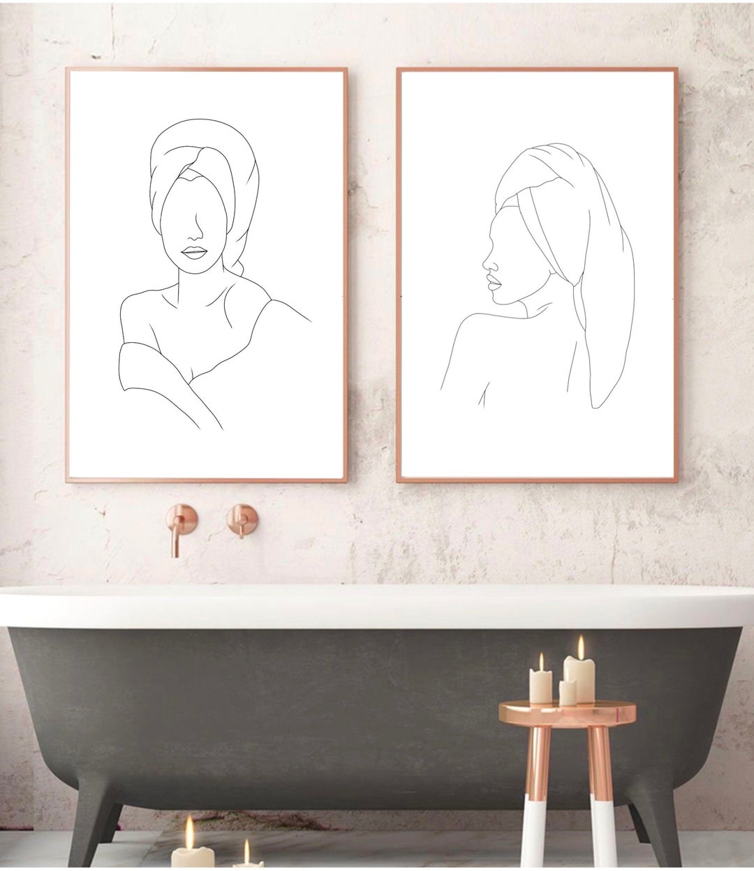 Set of Line Art Portraits Bathroom Wall Art Minimalist Art - Etsy