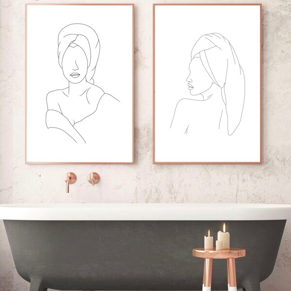 Bathroom Line Art - Etsy