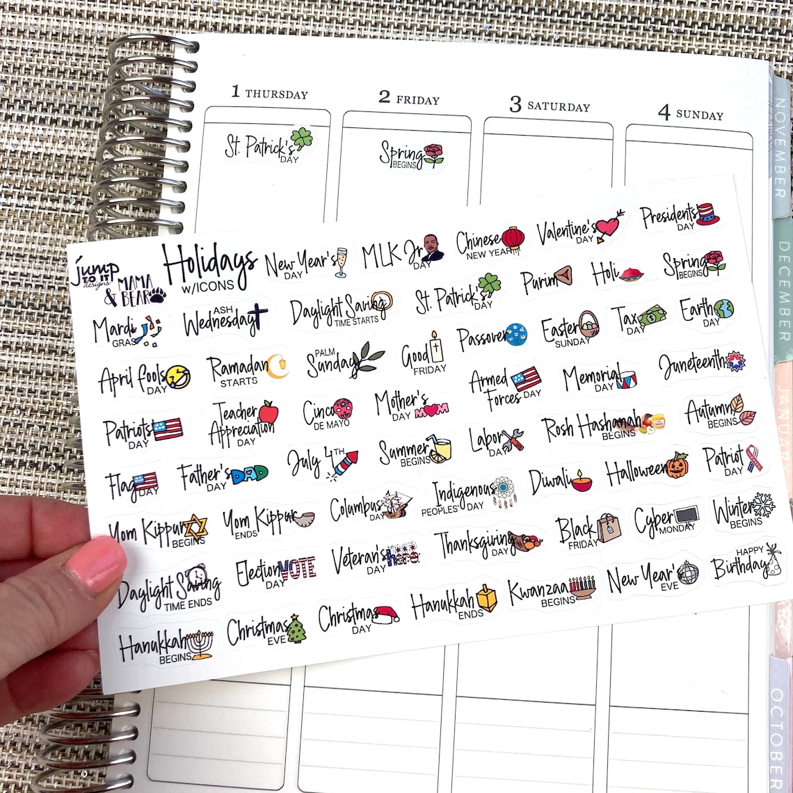 Holiday Stickers W/ Icons Planner Calendar S-115-2 - Etsy