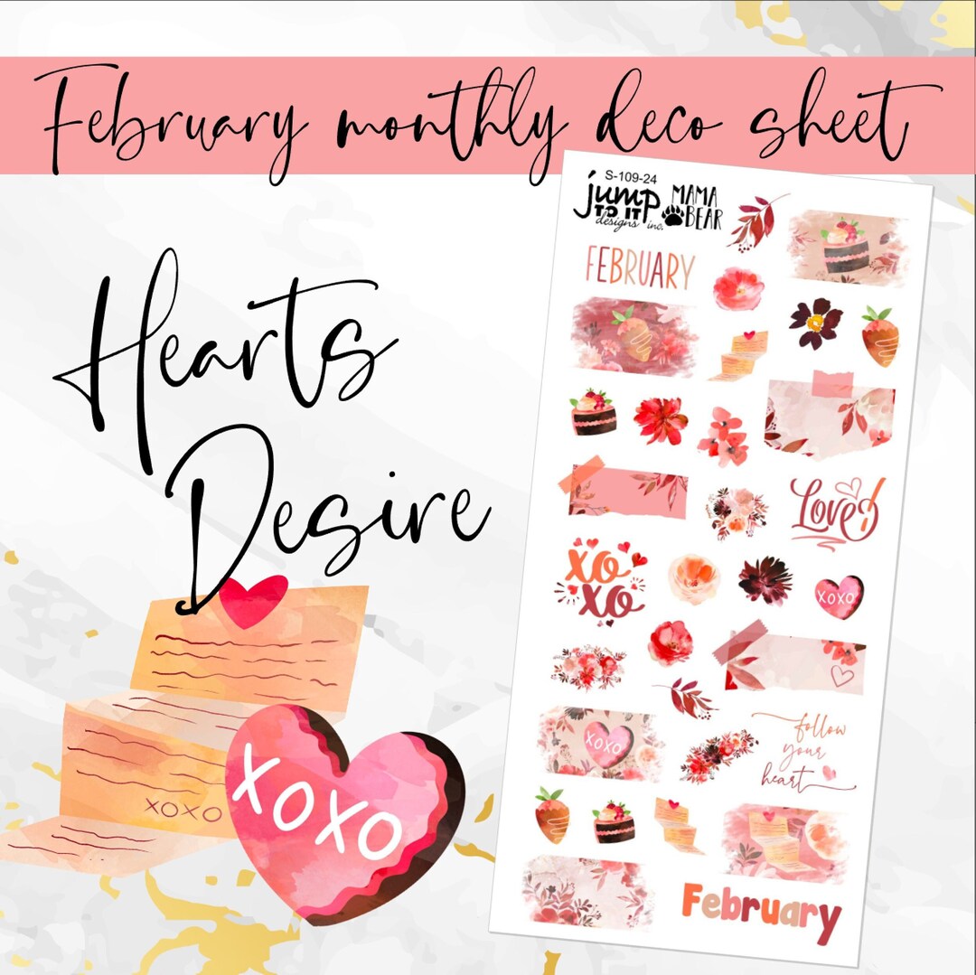 February Hearts Desire Deco Sheet Planner Stickers S-109-24 - Etsy