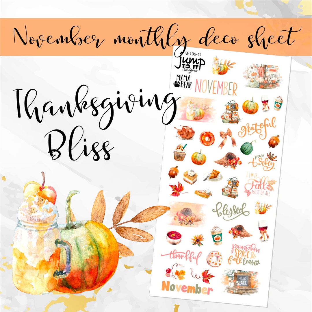 November Thanksgiving Bliss Deco Sheet - Planner Stickers (S-109-11) - Etsy