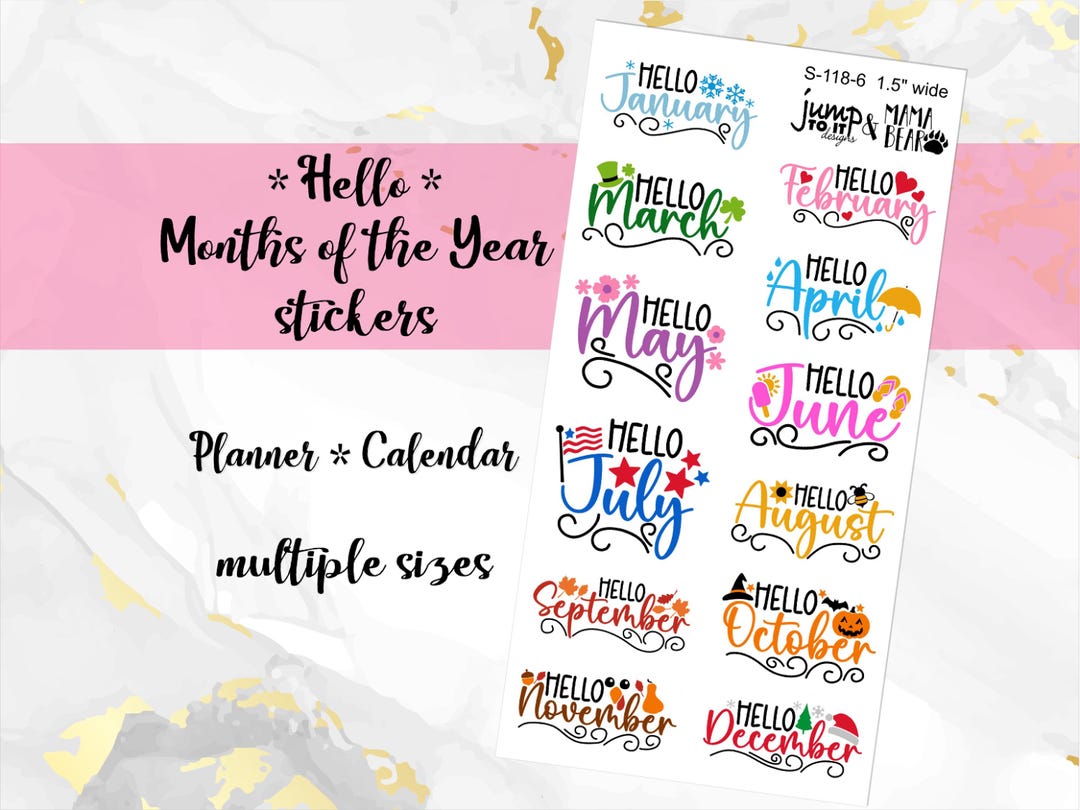 Hello Months of the Year Planner Calendar Stickers (S-118-6) - Etsy
