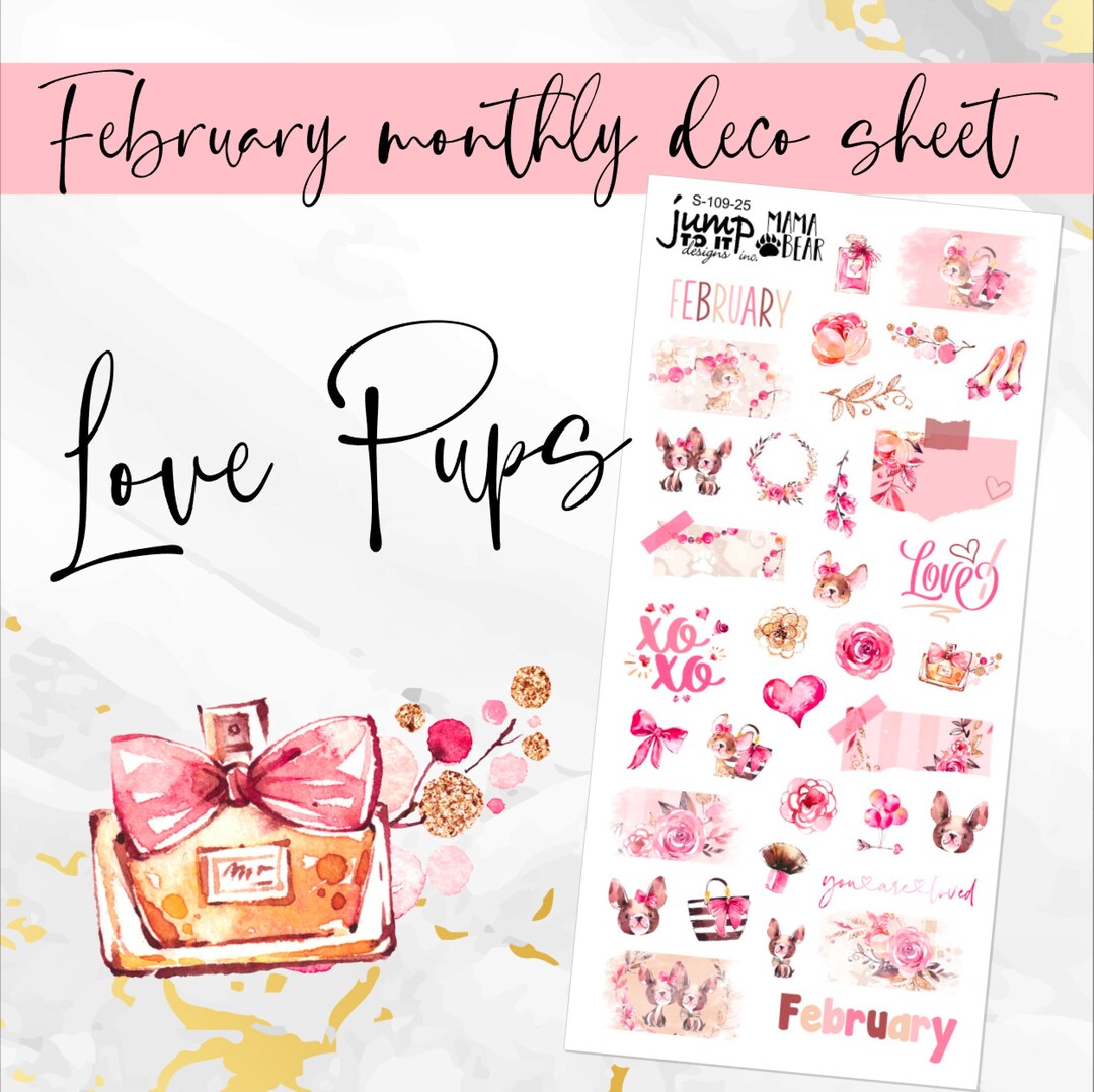 February Love Pups Deco Sheet - Planner Stickers (S-109-25) - Etsy