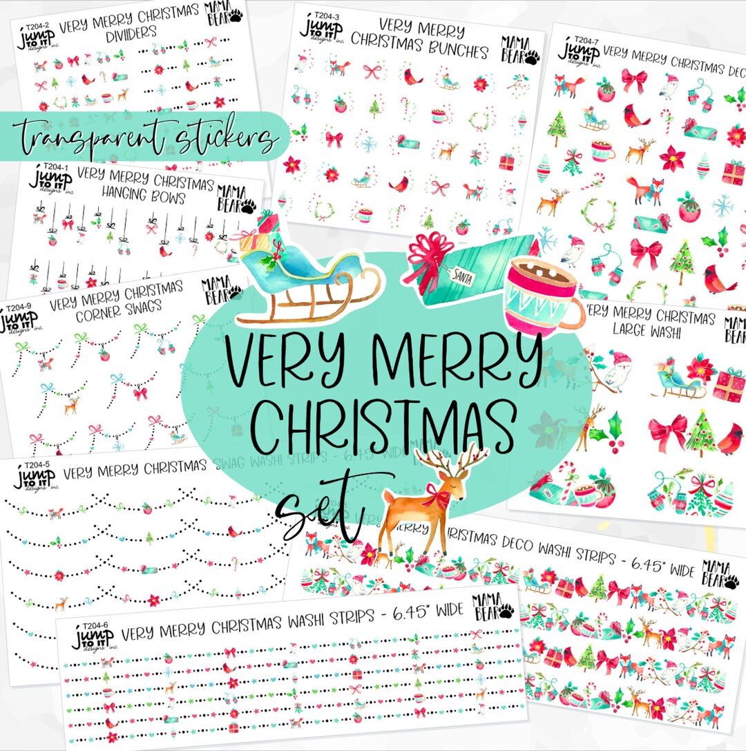 VERY MERRY CHRISTMAS - Sticker Theme Collection - Washi, Swags, Tabs ...