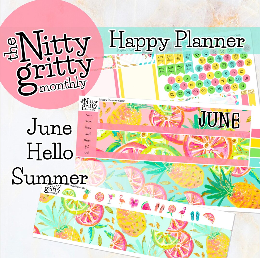June Hello Summer - the Nitty Gritty Monthly - Happy Planner Classic - Etsy