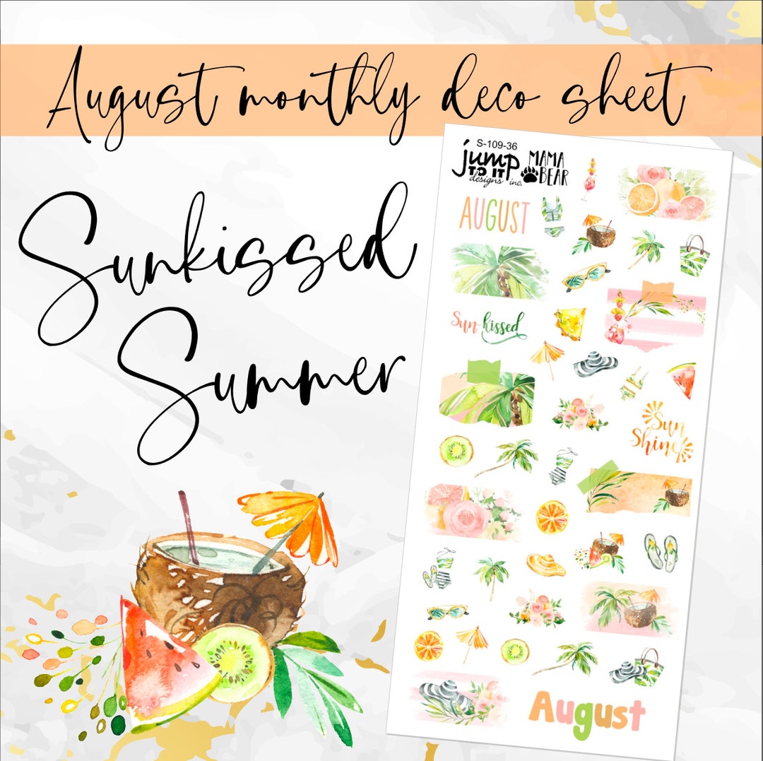 August Sunkissed Summer Deco Sheet - Planner Stickers (S-109-36) - Etsy