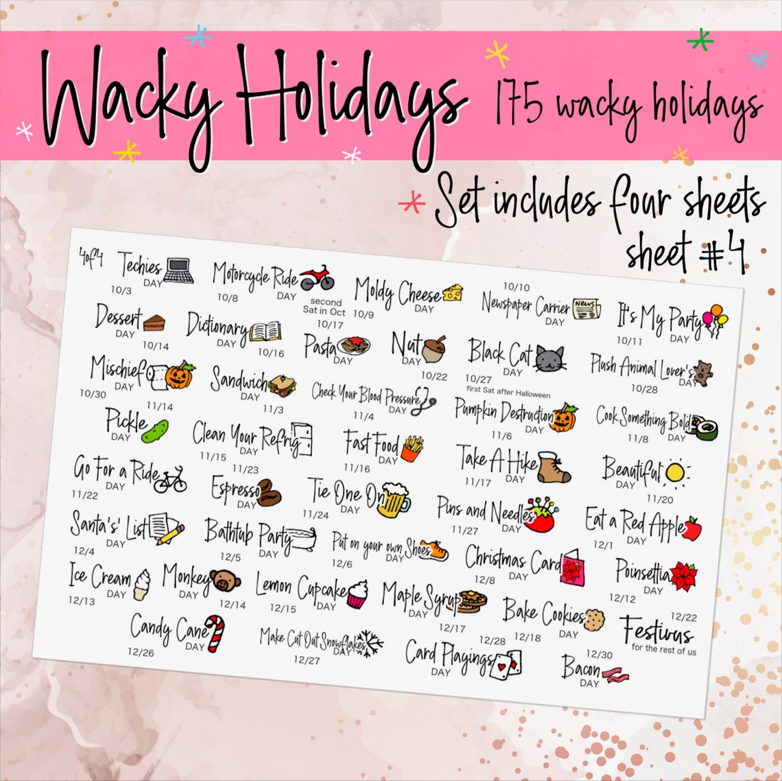 Wacky Holiday Icon Planner Stickers Calendar S-115-3 - Etsy