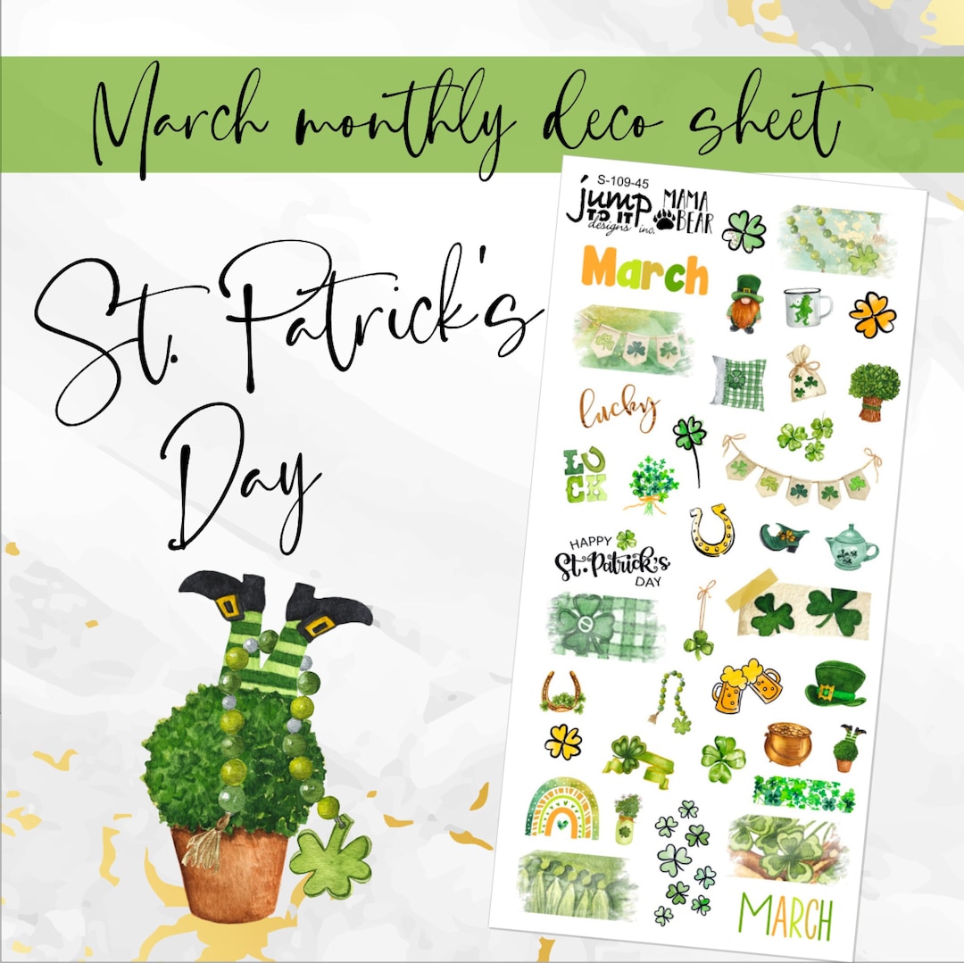 March St. Patricks Day Deco Sheet - Planner Stickers (S-109-45) - Etsy