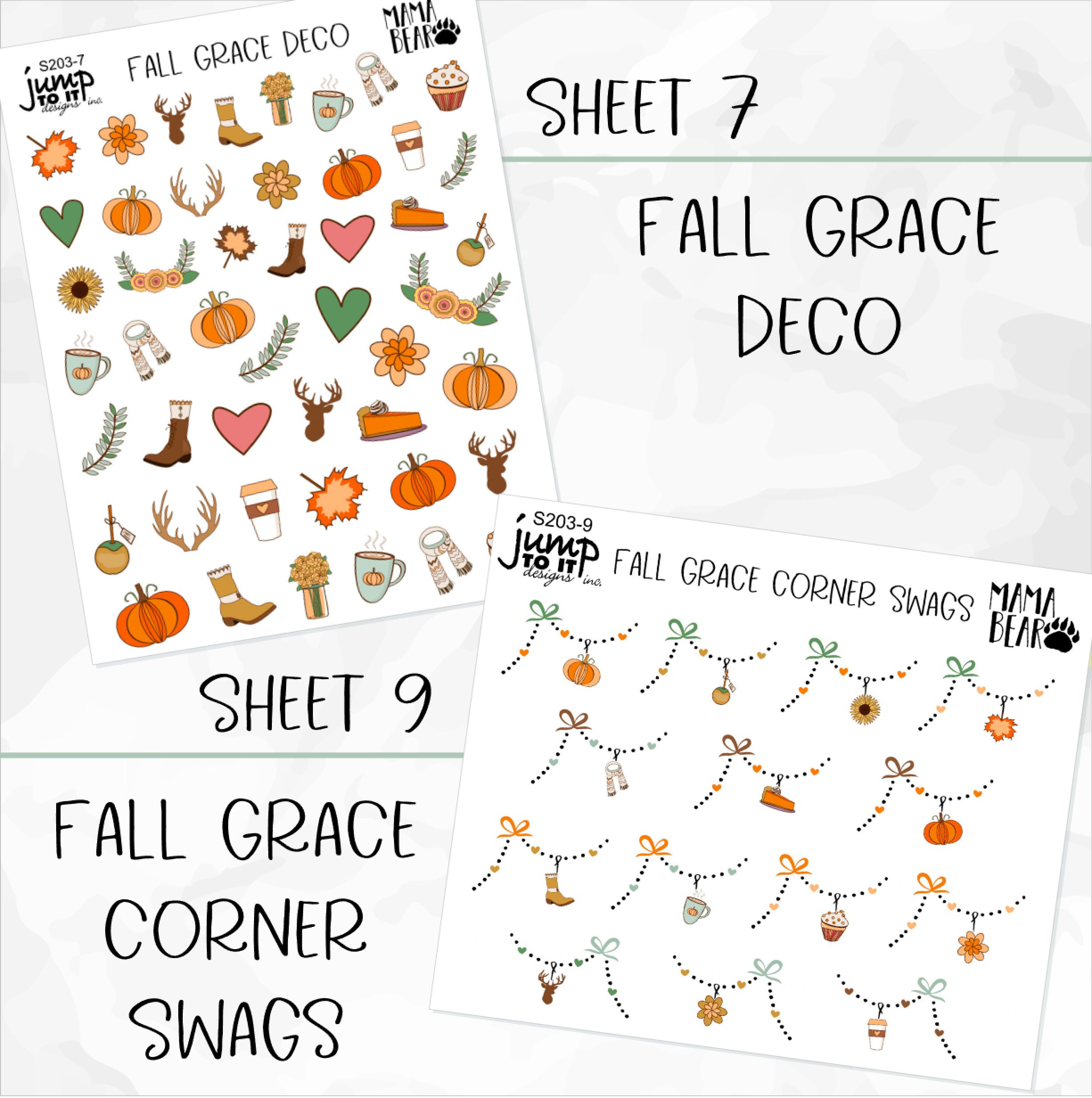 FALL GRACE - Sticker Theme Collection - Washi, Swags, Tabs, Deco (T-203 ...