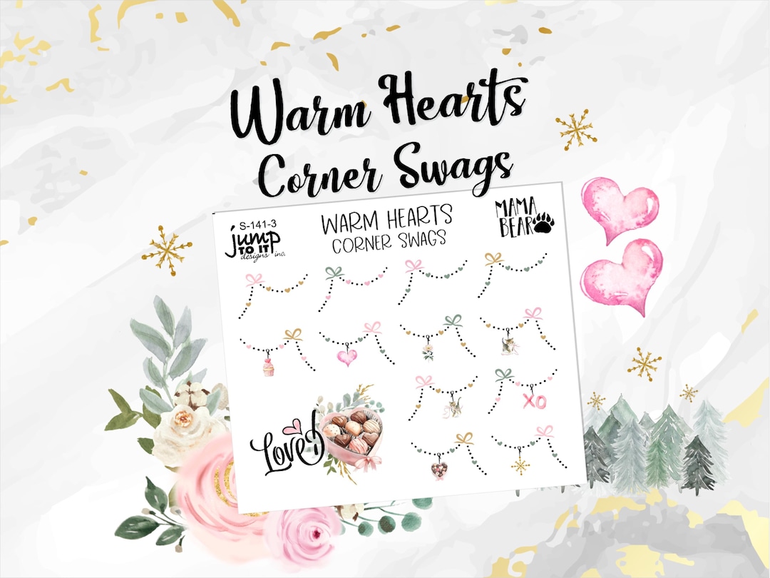 February Warm Hearts Corner Swags Planner Stickers (S-141-3) - Etsy