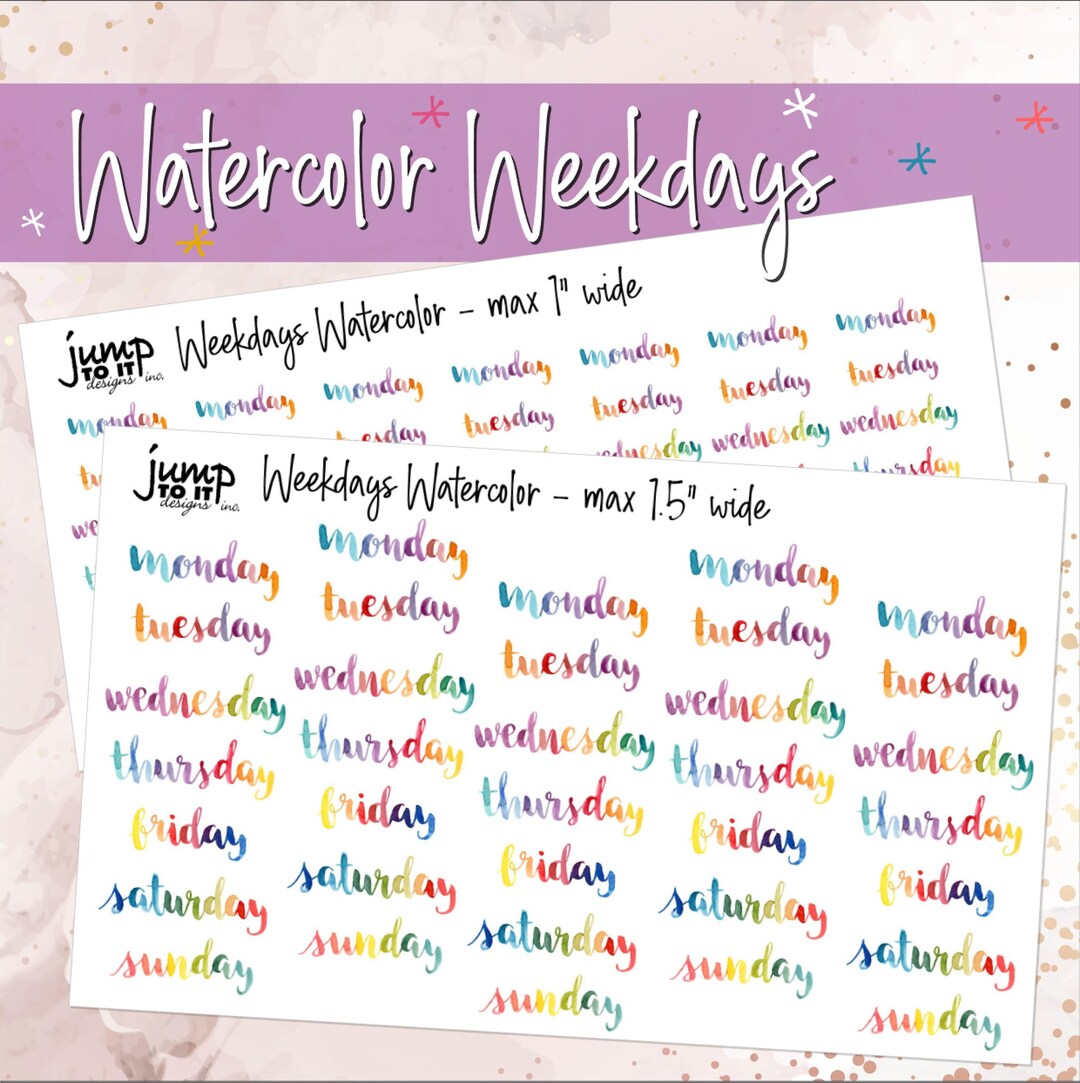 Weekday Watercolor Planner Stickers (T-109+) - Etsy