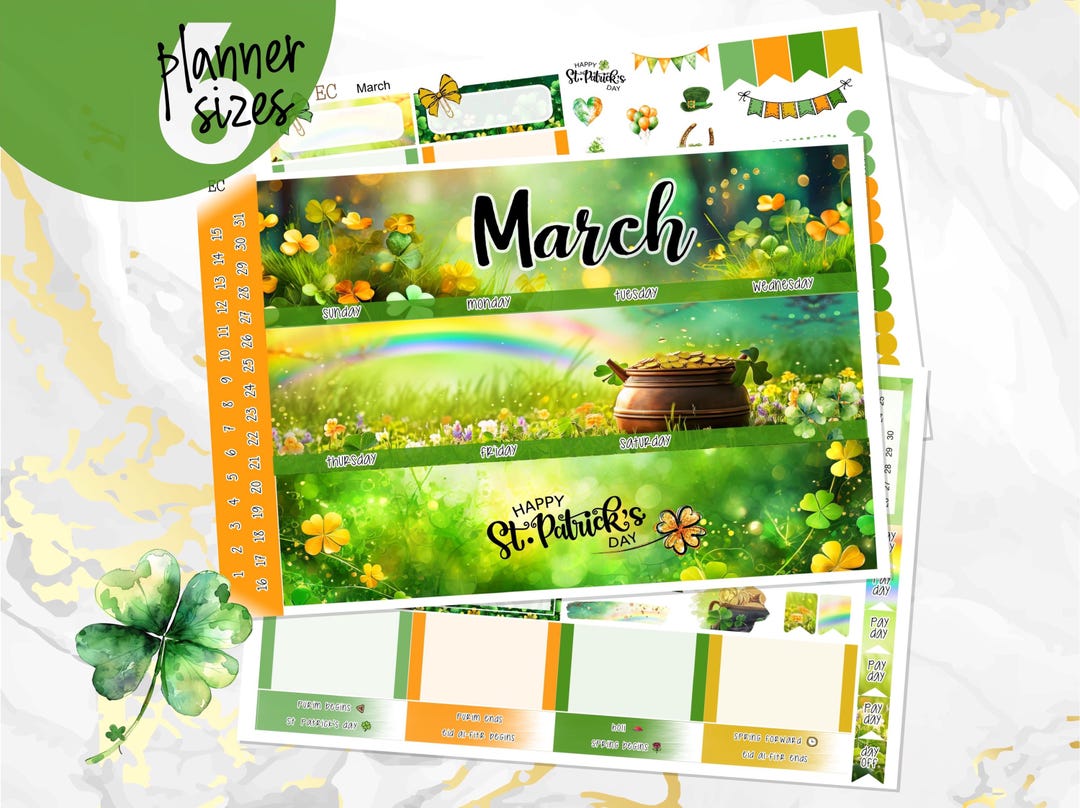 March Lucky Charms Monthly - Erin Condren Vertical Horizontal 7”x9 ...