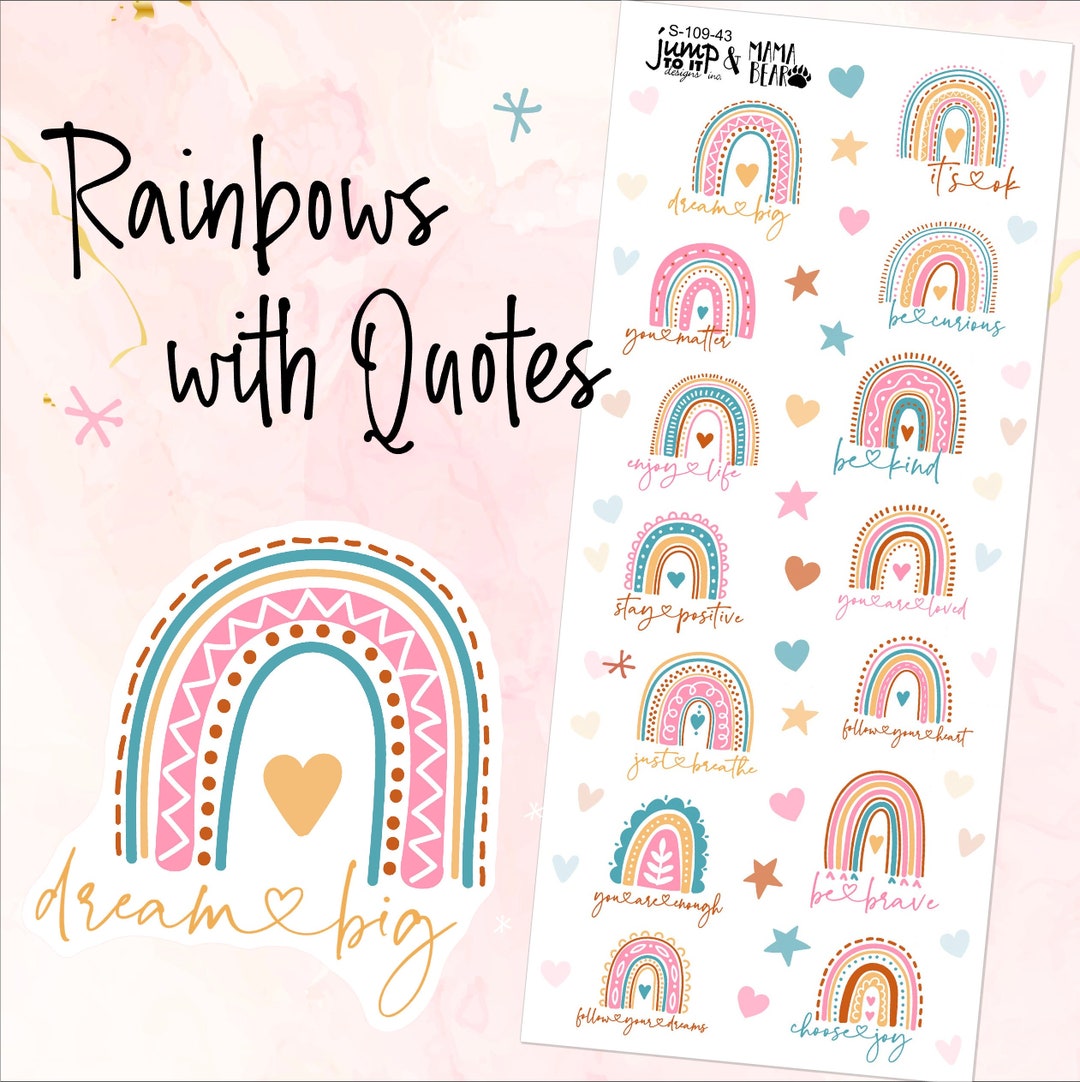 Rainbow Inspirational Quotes Deco Sheet - Planner Stickers (S-109-43 ...