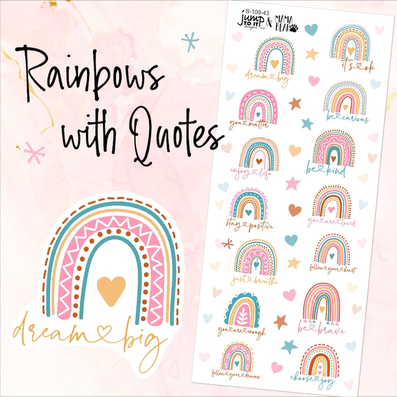 Rainbow Inspirational Quotes Deco Sheet - Planner Stickers (S-109-43 ...