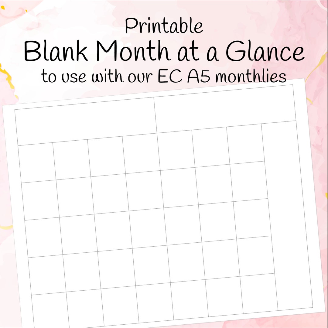 Blank Month at a Glance to Use With Our EC A5 Monthlies - Etsy