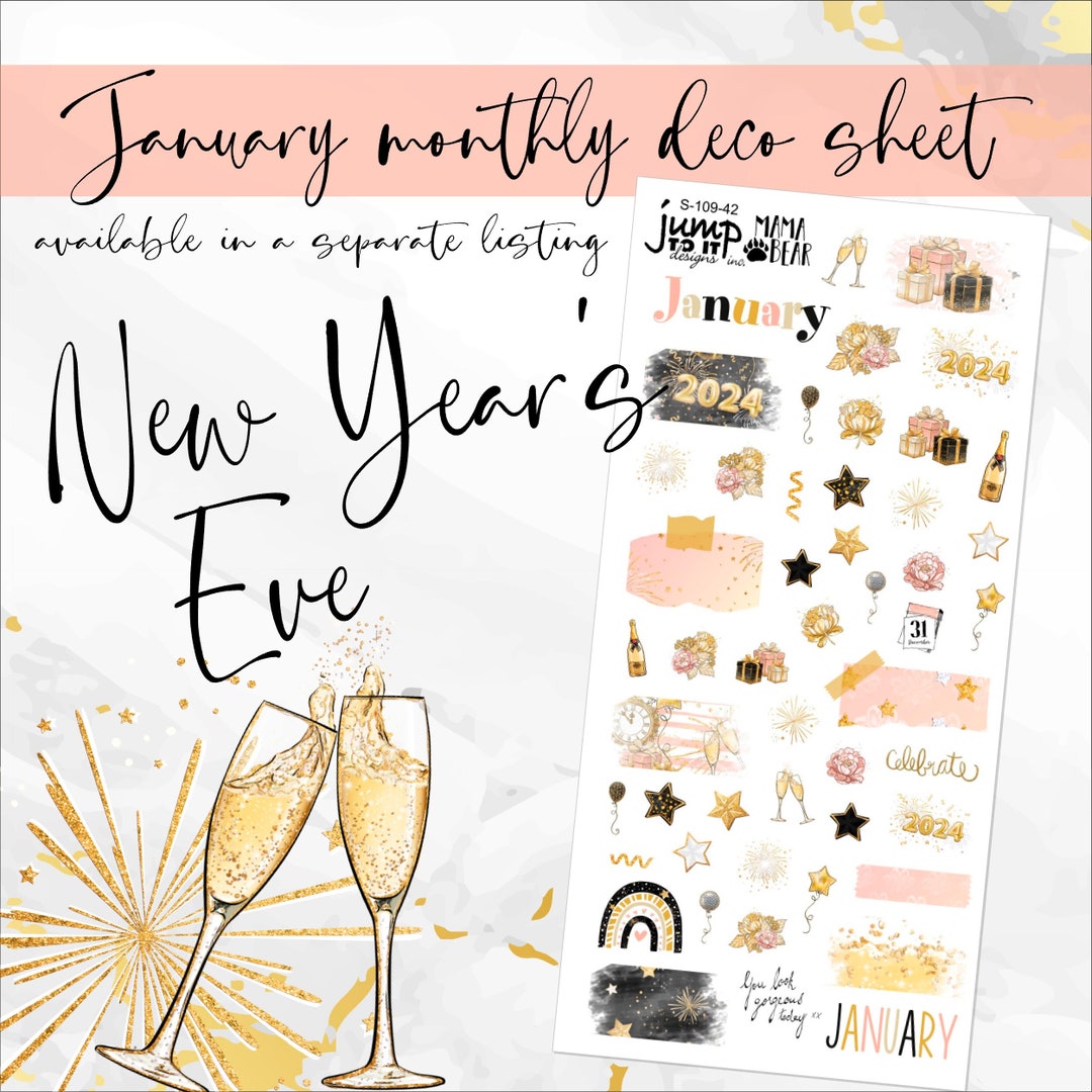January New Year's Eve '24 Deco Sheet - Planner Stickers (S-109-42) - Etsy