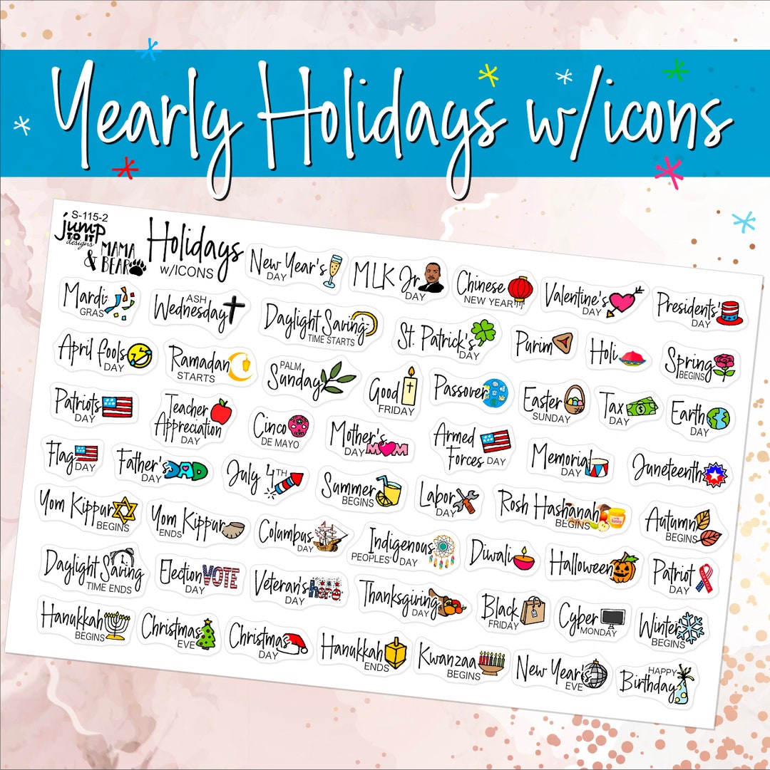 Holiday Stickers W/ Icons Planner Calendar (S-115-2) - Etsy