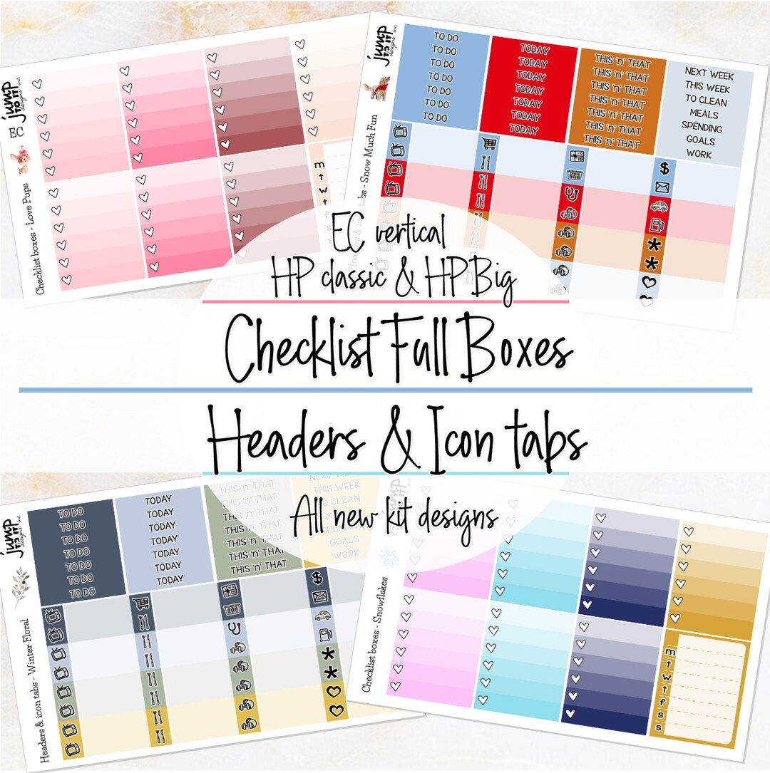 Checklist Full Boxes and Headers / Icon Tabs - Erin Condren Vertical ...