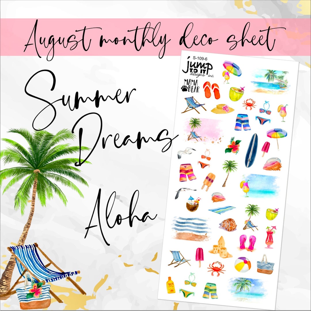 August Aloha/summer Dreams Deco Sheet - Planner Stickers (S-109-6) - Etsy