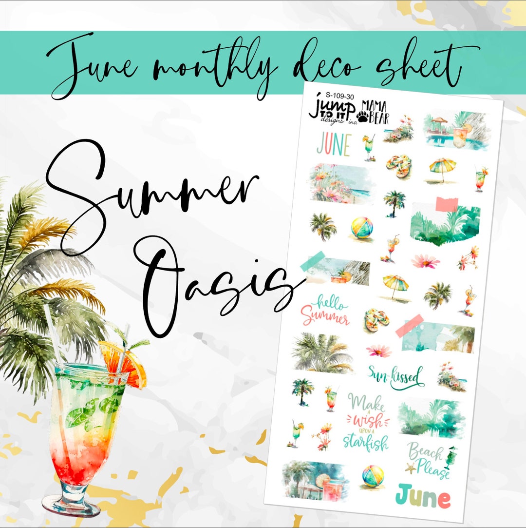 June Summer Oasis Deco Sheet - Planner Stickers (S-109-30) - Etsy