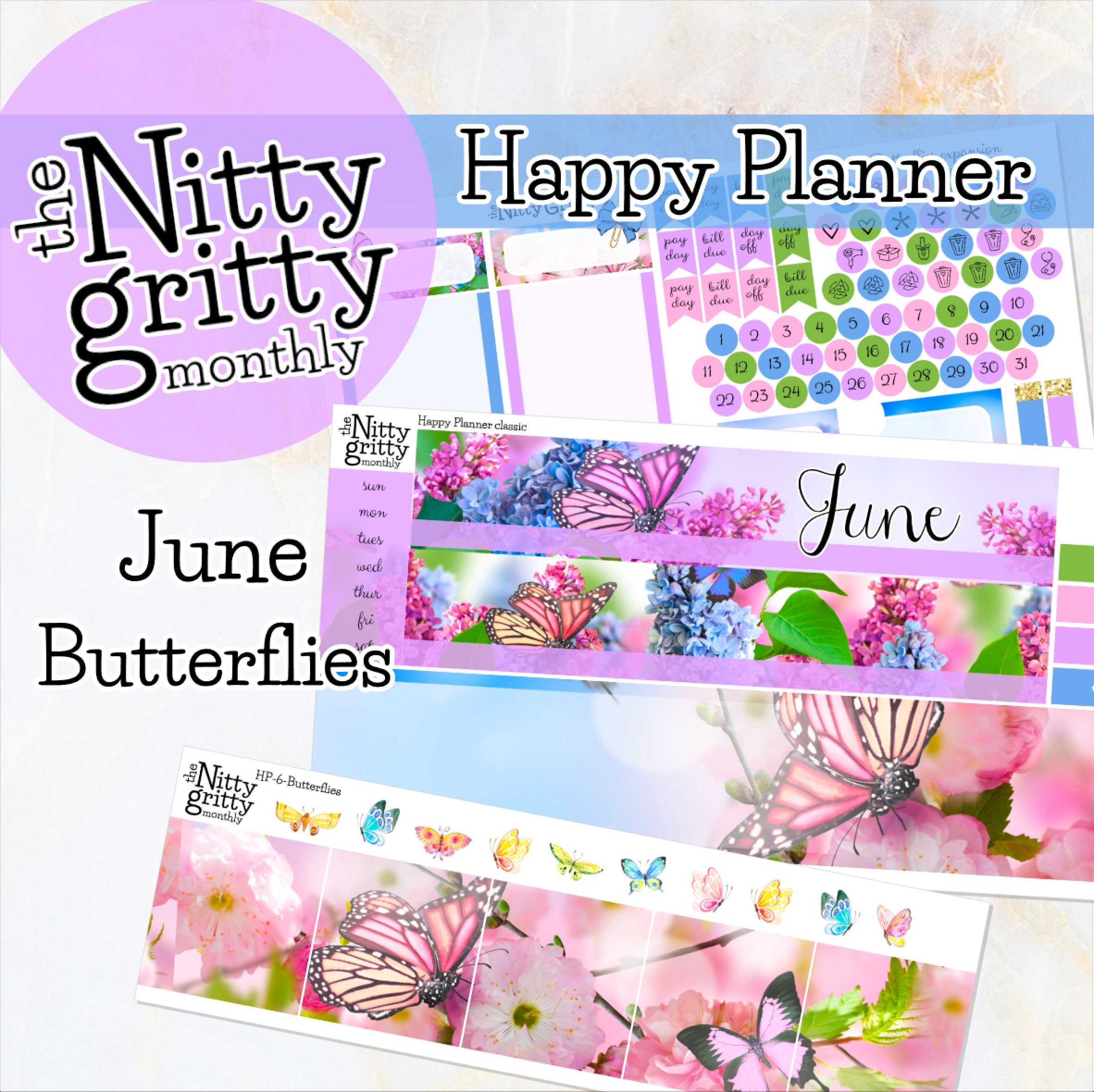 June Butterflies the Nitty Gritty Monthly Happy Planner - Etsy