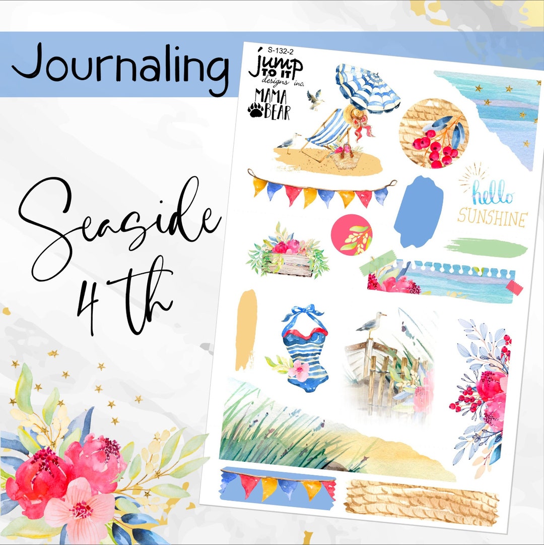 July Seaside 4th Deco Journaling Sheet - Planner Stickers - (S-132-2 ...