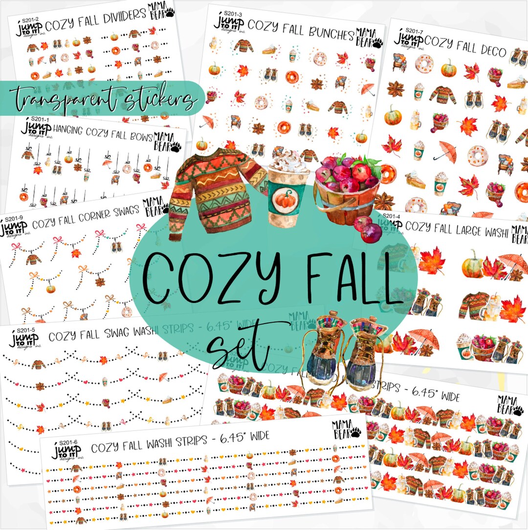 COZY FALL - Sticker Theme Collection - Washi, Swags, Tabs, Deco (T-201 ...