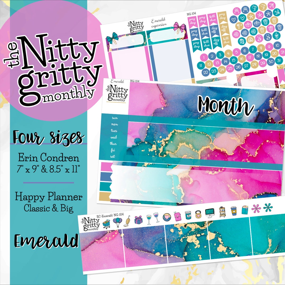 EMERALD - the Nitty Gritty Monthly-any Month-erin Condren 7x9 8.5x11 Happy Planner Classic & Big ...