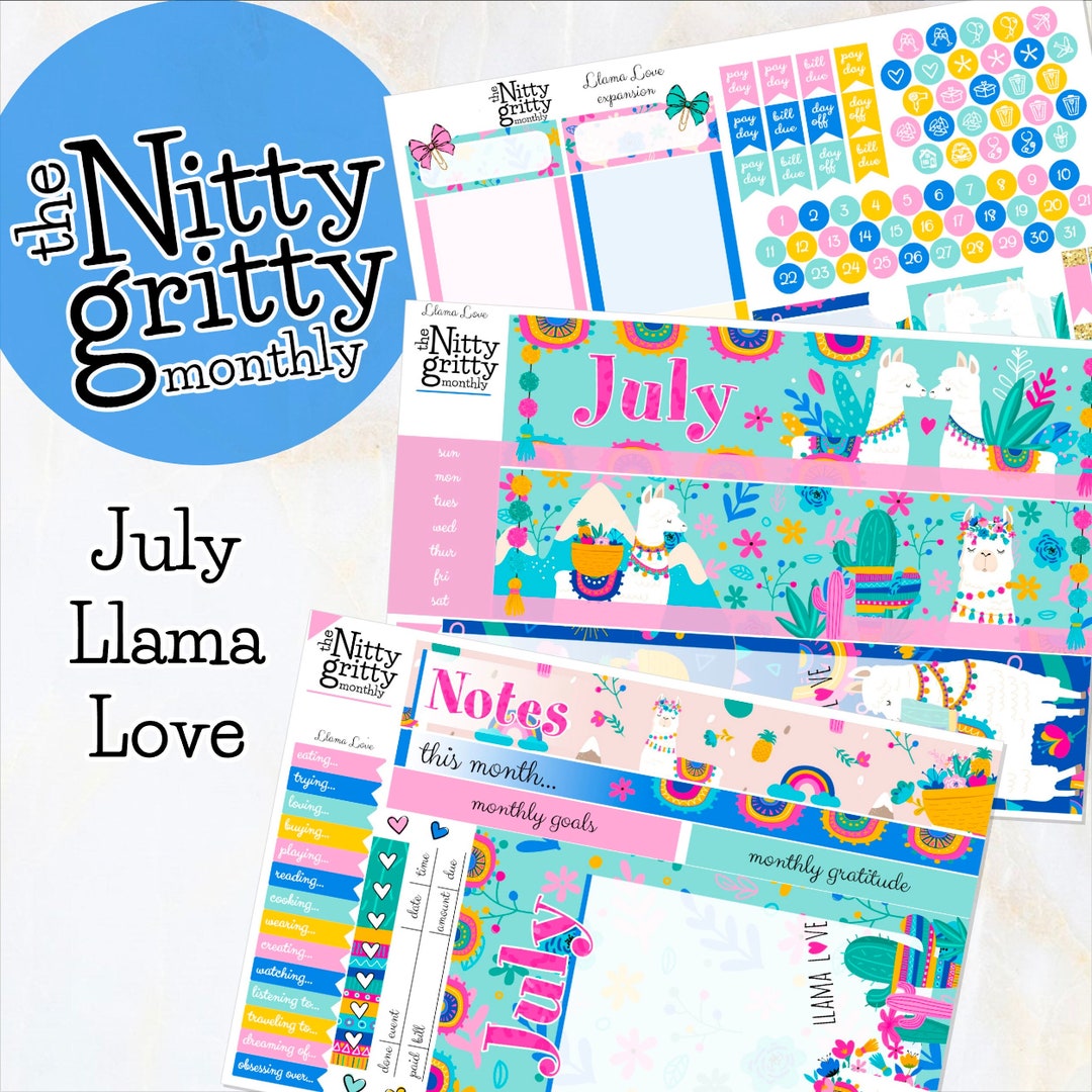 July Llama Love - the Nitty Gritty Monthly - Erin Condren Vertical ...