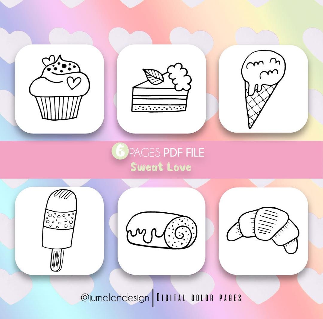 Sweat Love Coloring Pages | 6-page Cute PDF Coloring Book | Digital ...