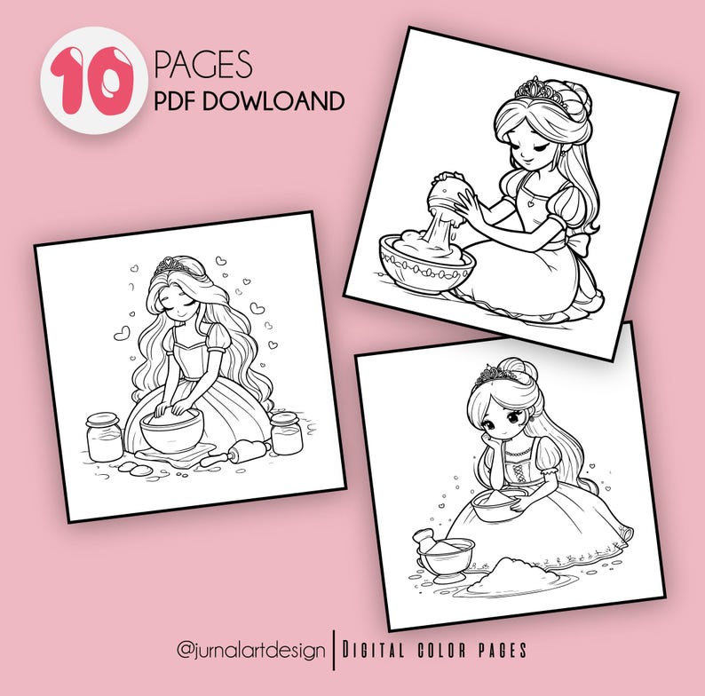 Princess Made Cakes Coloring Pages | 10-page Cute PDF Coloring Book ...