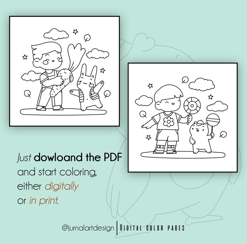 Kawaii Cheerful Memories Coloring Pages | 6-page Cute PDF Coloring Book ...