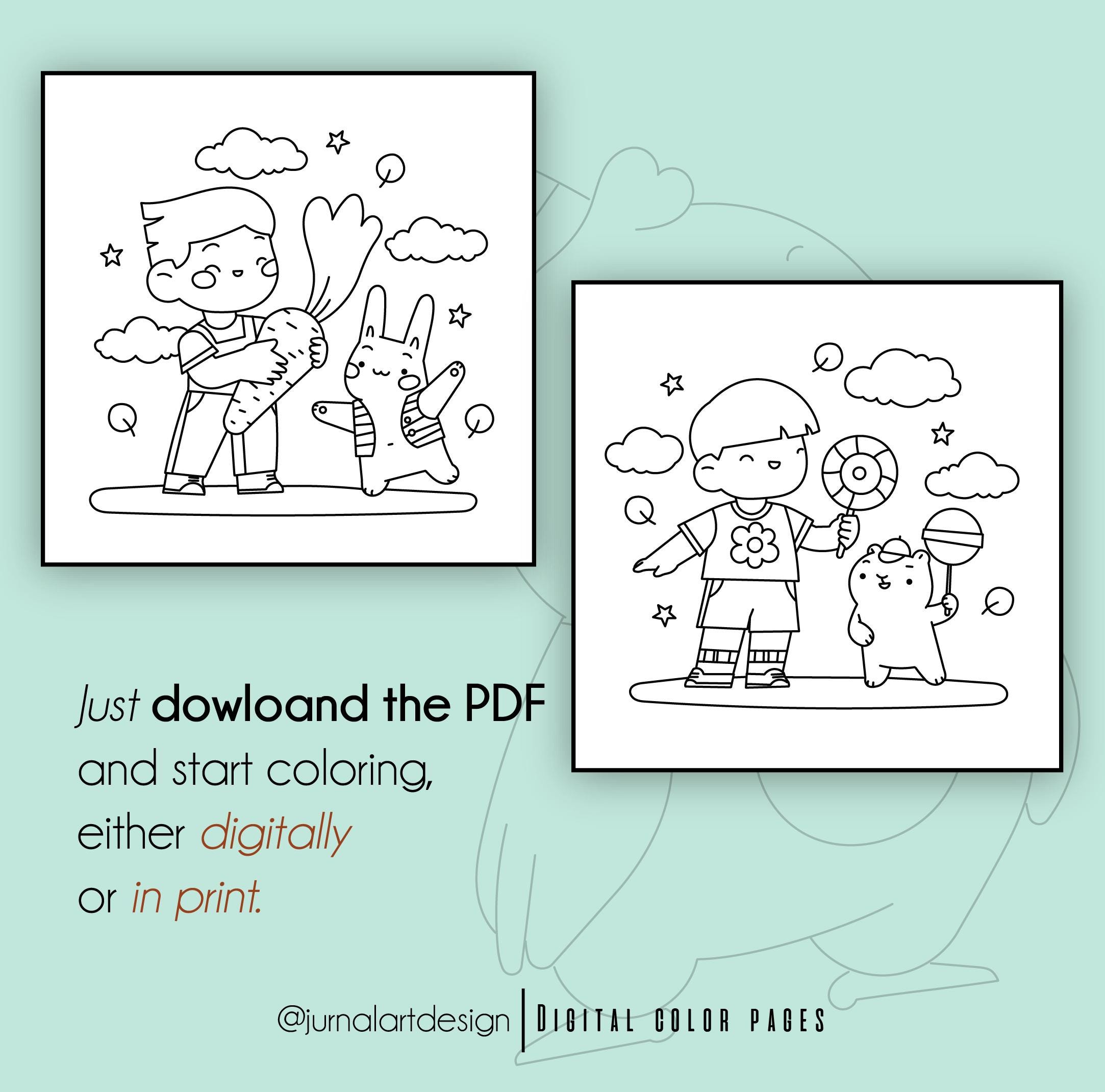 Kawaii Cheerful Memories Coloring Pages | 6-page Cute PDF Coloring Book ...